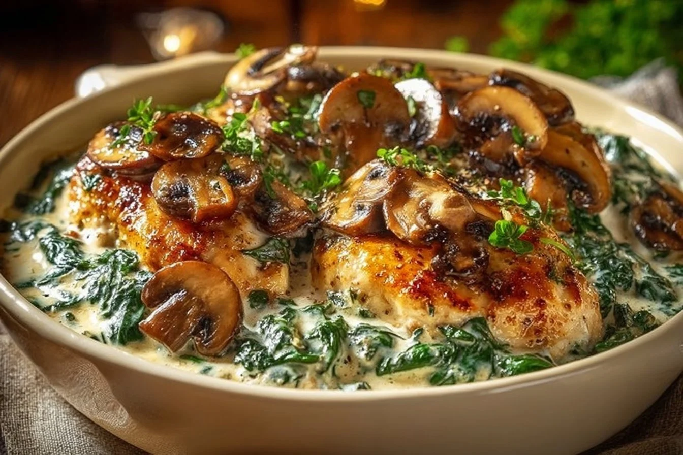 Creamy Cottage Cheese Chicken Mushroom, and Spinach Casserole