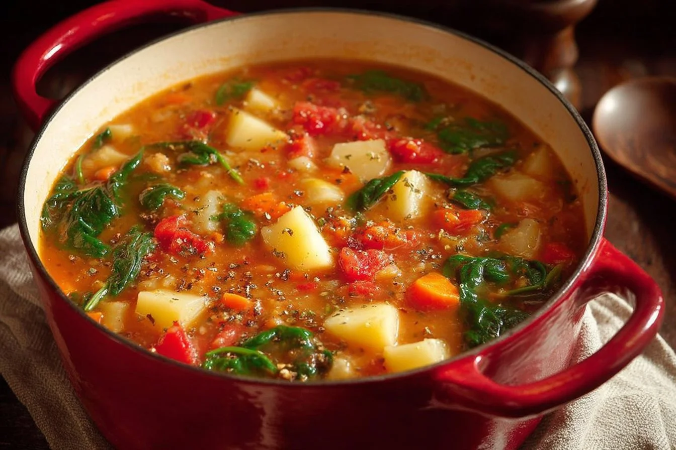 Vegan Red Lentil Stew with Spinach and Potatoes: Hearty Weeknight Comfort